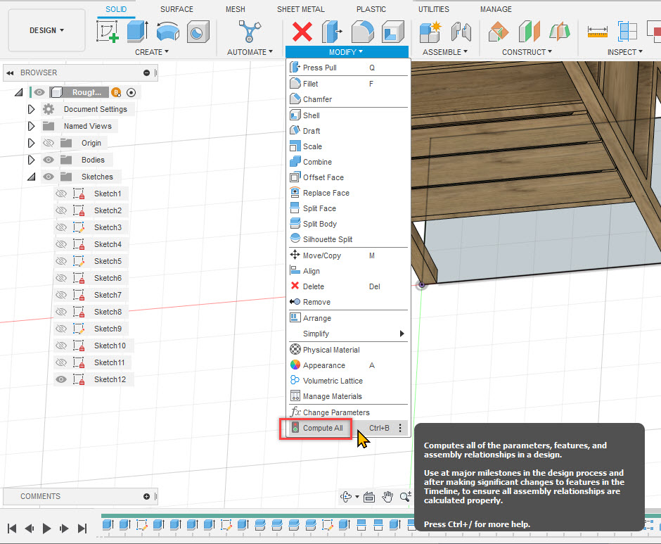 A body, sketch, or component is not visible in Fusion