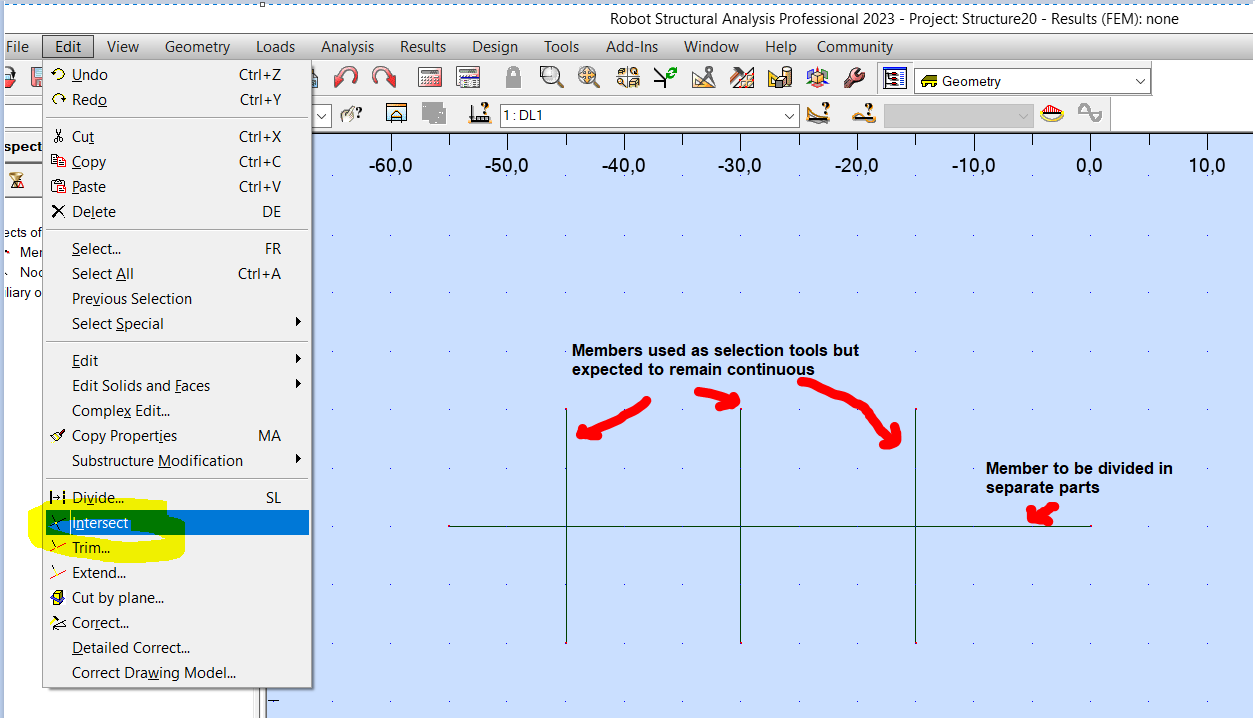 Is it possible to use intersection tool for selected members only in Robot Structural Analysis