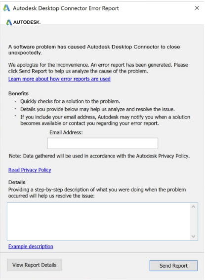Desktop Connector v.16.X crashes at startup on Windows 10 or 11 with Error Report