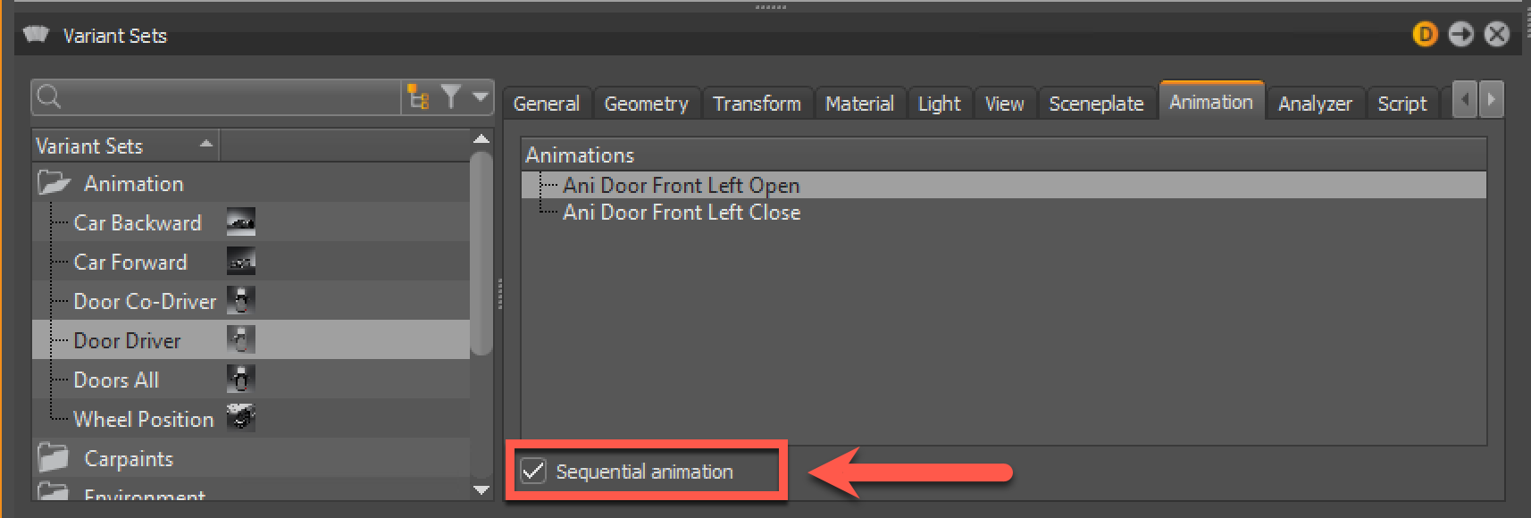 How to show looping animation sequences with a touchpoint in VRED