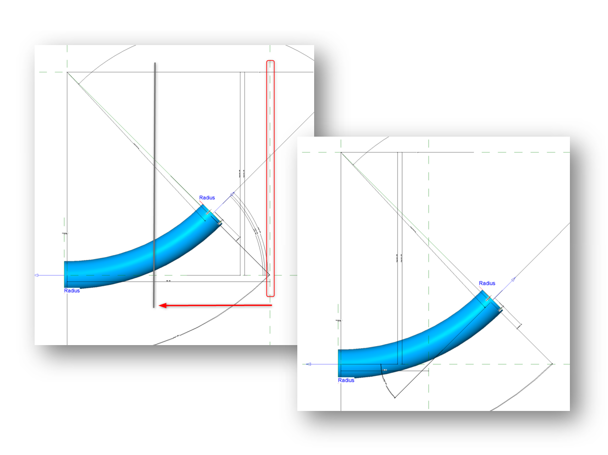 When creating a pipe elbow, one pipe is shifted in Revit