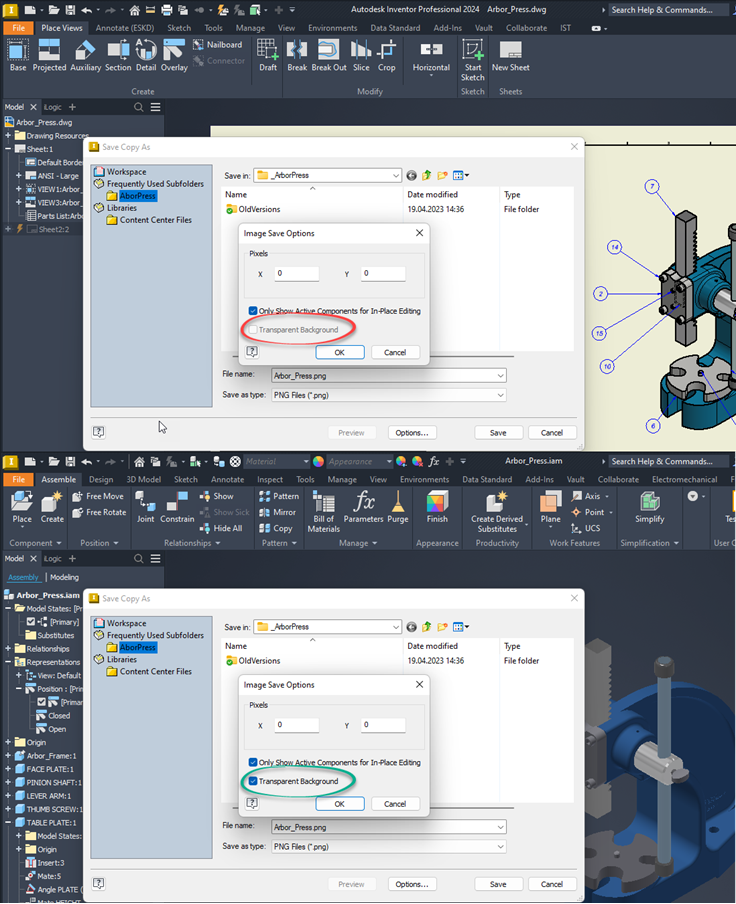 When exporting an image of a drawing, the Transparent Background is ...