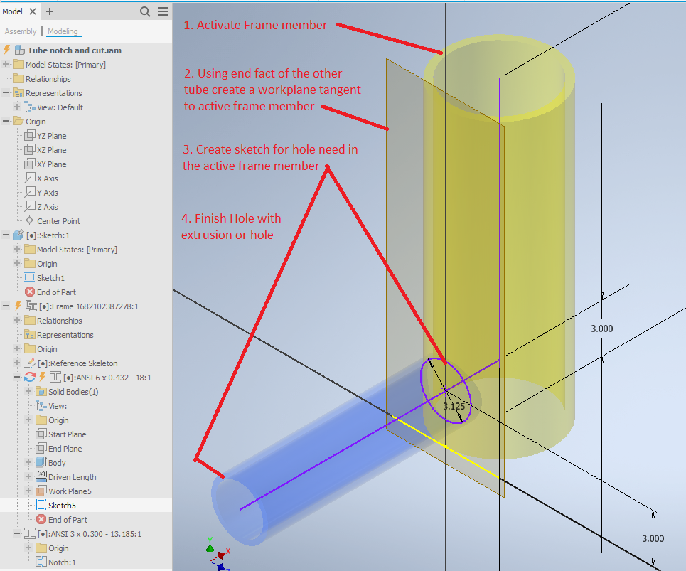 如何在Inventor的结构件生成器中对两个管进行开槽