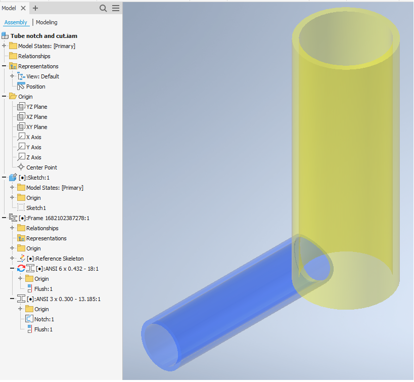 如何在Inventor的结构件生成器中对两个管进行开槽
