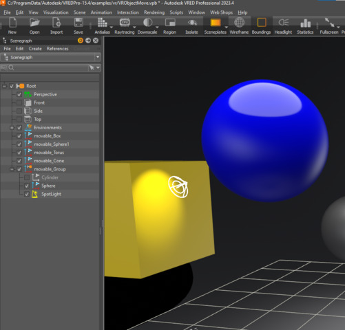 How to connect in VRED the aim of a light to be moveable in VR?