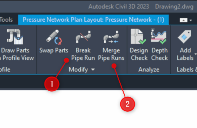 How to convert straight pressure pipe to curve in Civil 3D