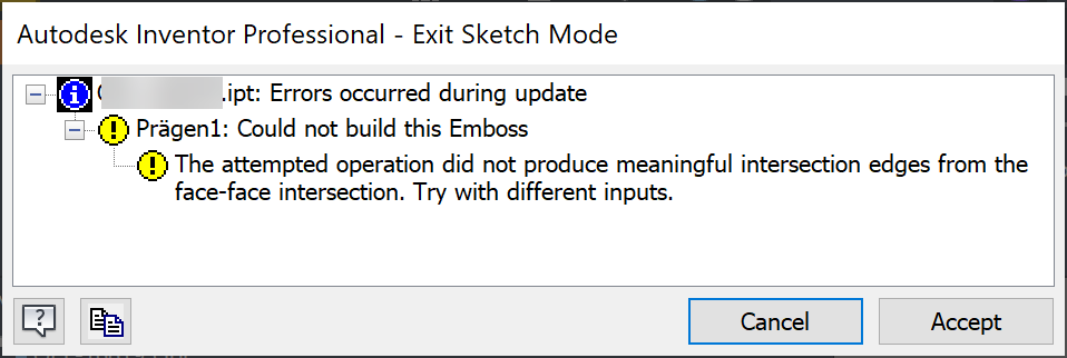 'Create Emboss Feature Failed.' when embossing a sketch with text in Inventor