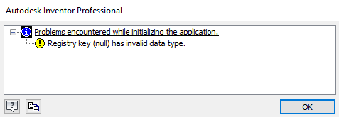 'Problems encountered while initializing the application' when starting Inventor
