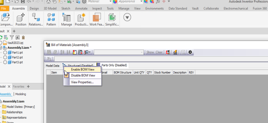 Position numbers are missing on Vault BOM item based on an Inventor assembly