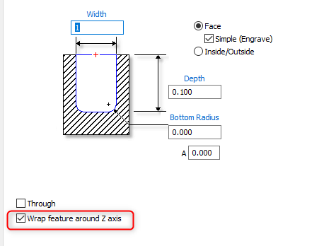 How to prevent cutting tool plunge though cylindrical model when engraving text in FeatureCAM.