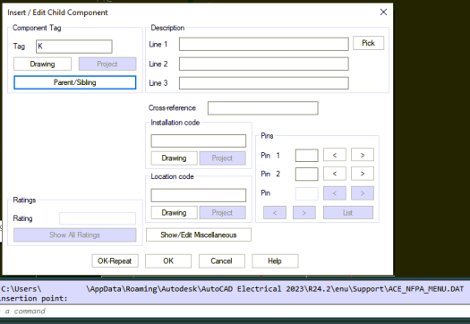 Insert/Edit Child Component dialog box does not respond in AutoCAD Electrical