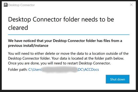 Desktop Connector 16.x のインストール時に「Desktop Connector フォルダをクリアする必要があります」と表示される