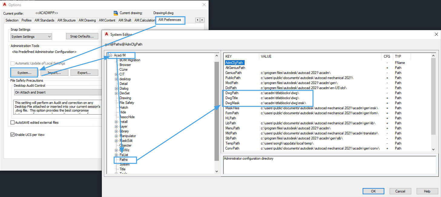 在 AutoCAD Mechanical 中将标题和修订列表路径更新为自定义路径