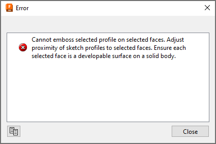 "Cannot emboss selected profile on selected faces [...]" when using Emboss feature in Fusion 360