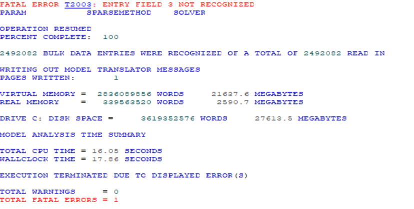 Nastran分析期间显示T2002和T2003消息