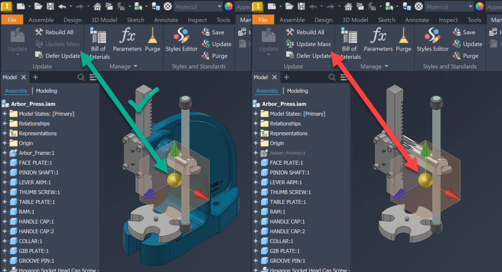 Center of Gravity shown as up-to-date after suppressing components in ...