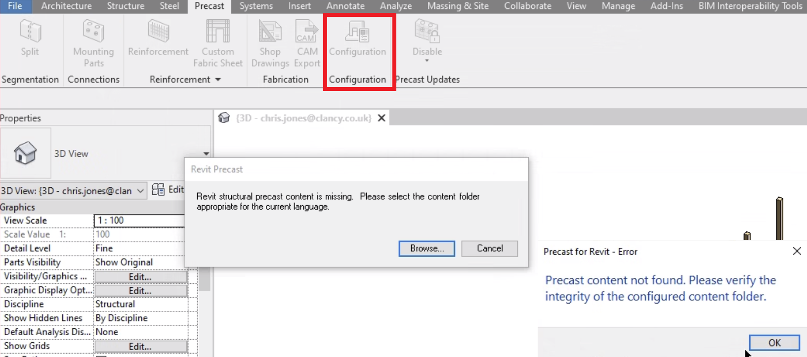 "Revit structural precast content is missing..." error appears when ...