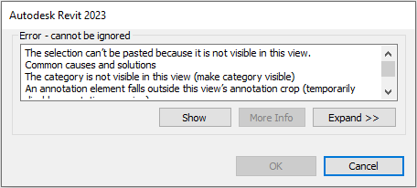 "The selection can’t be pasted…" copying from dependent views in Revit