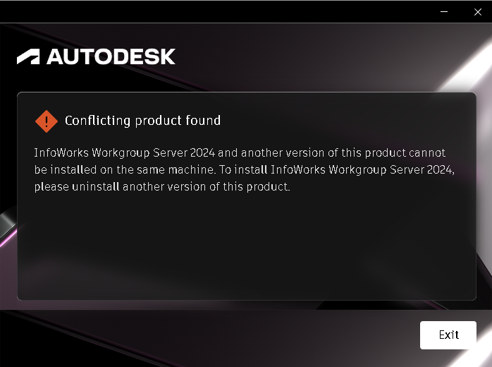 尝试安装 InfoWorks Workgroup Server 时发现冲突的产品