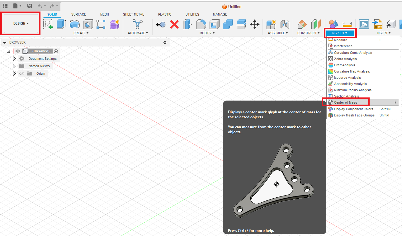 How to find the center of mass in Autodesk Fusion