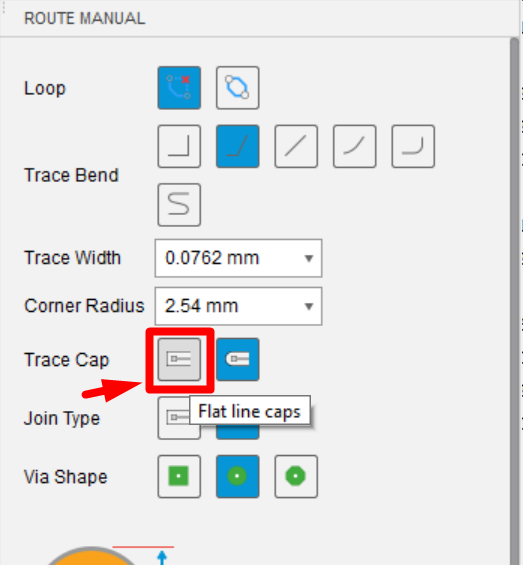 Is there any possibility to make the end of a trace flat instead of ...