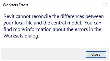 Revit cannot reconcile the differences between your local file and the central model