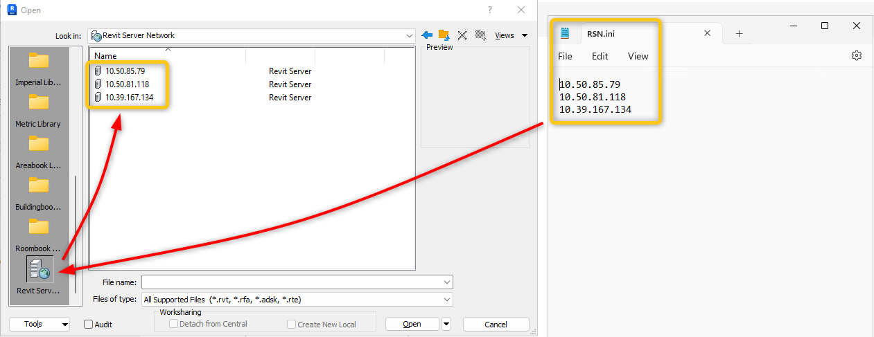 What is the correct format of an RSN.ini file in a Revit Server?