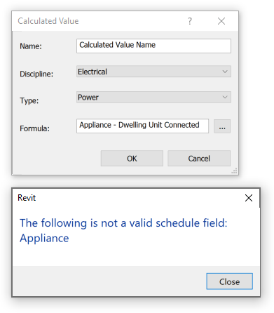 Parameters containing a dash cannot be selected for a panelboard schedule calculated value in Revit