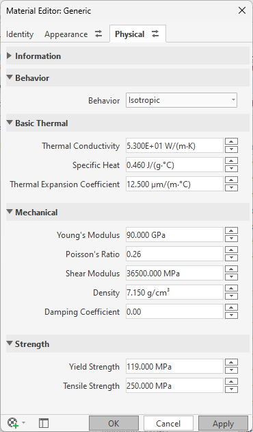 Warning shown when assigning materials in Inventor Stress Analysis