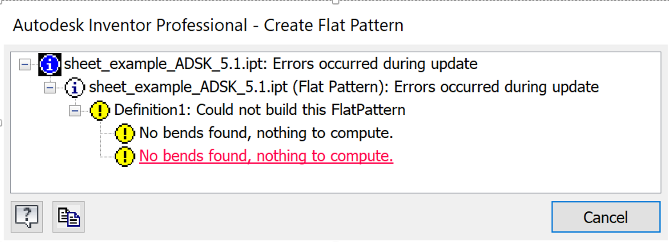 Sheet Metal Part cannot be flatten or unfold in Inventor