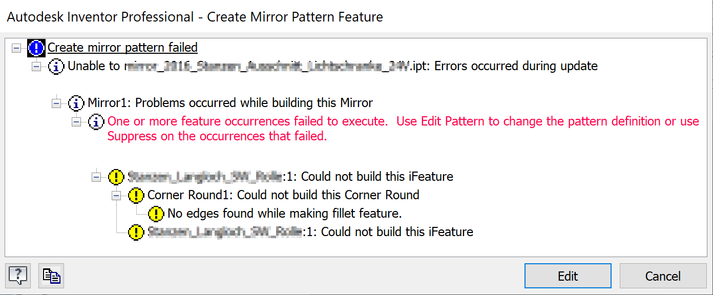 Some iFeature created using Punch Tool no longer work correctly when mirroring and pattern in ...