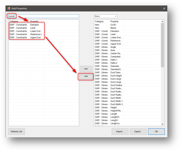 Cannot export quick properties using the Selection Inspector from a complex model in Navisworks
