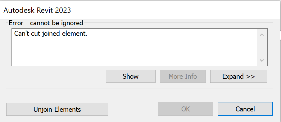 "Can't cut joined element." when joining Casework families containing ...