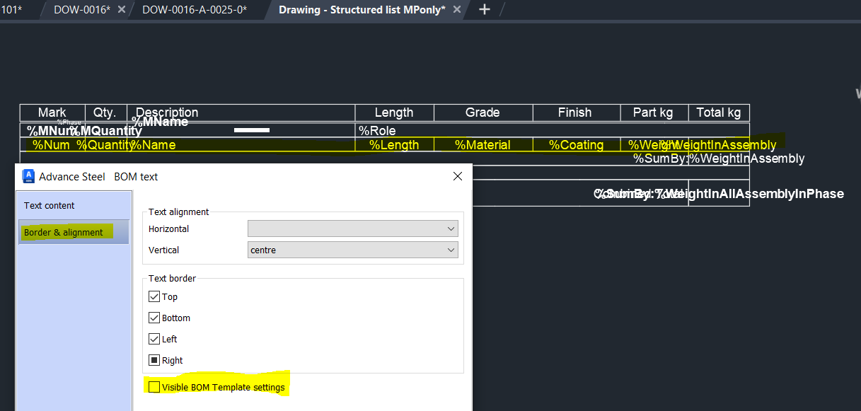 How to show only assembly mark on BOM on drawing in Advance Steel