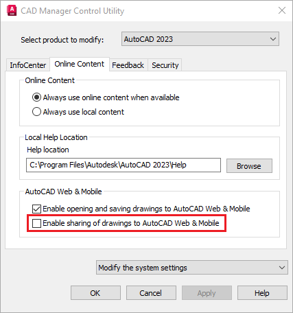 Can the SHARE command be disabled in AutoCAD?