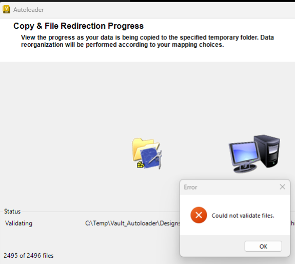使用 Autoloader 上载到 Vault 时显示“无法验证文件”