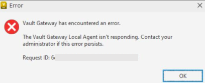 "Error 10006" updating an item in Vault connected to Vault Gateway