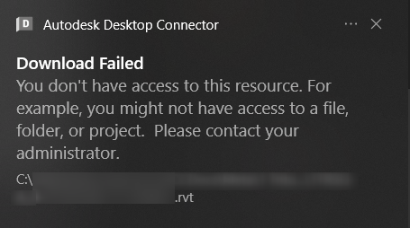 "You don't have access to this resource" shown in Pending Actions of Desktop Connector