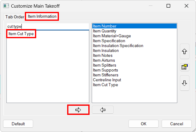 Missing Item Properties on Takeoff dialog in CAMduct