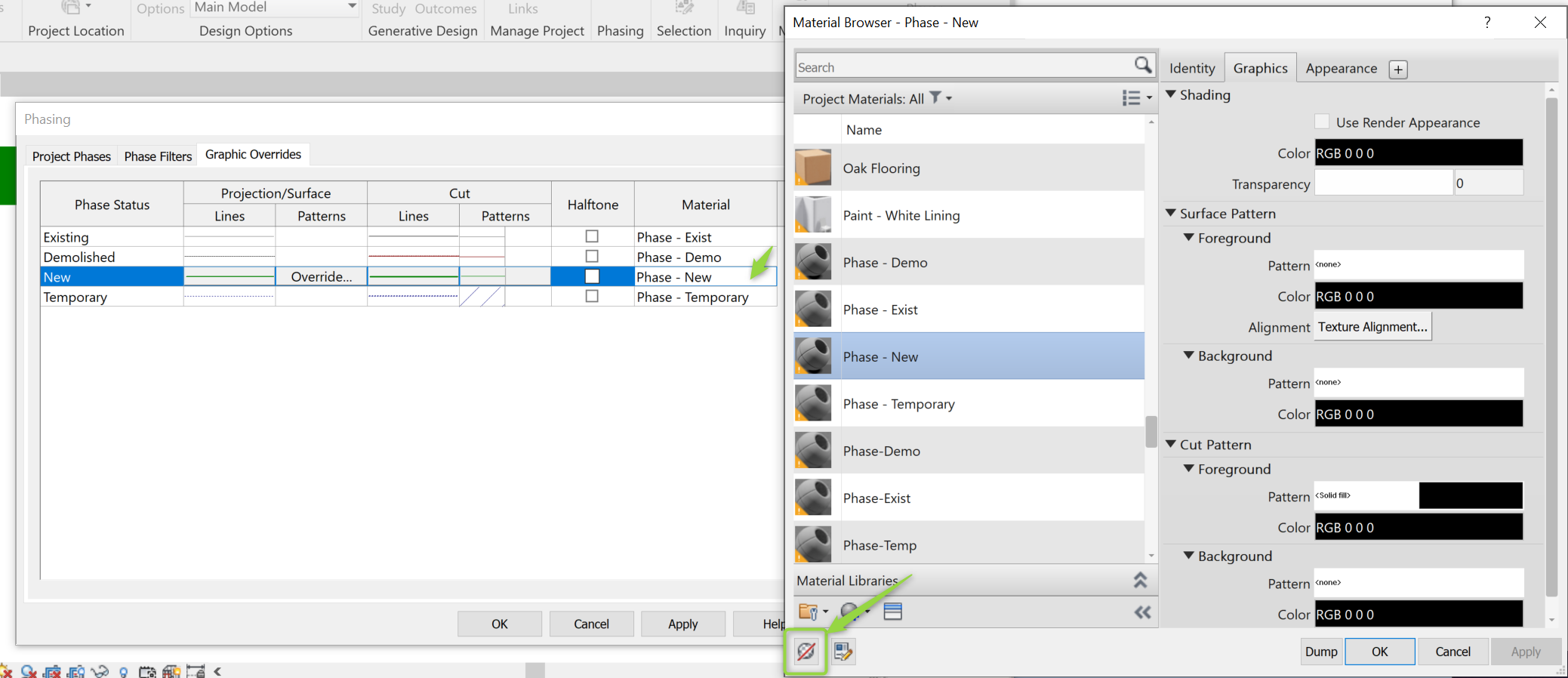 How to override the wall by phase filter to keep the wall hatch visible ...