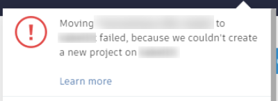 "Project move failed" when transferring projects in Autodesk Fusion