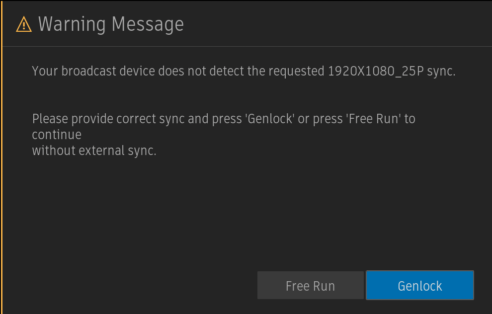 How to avoid 'Genlock' window warning in Flame