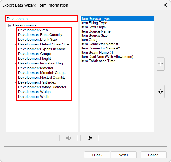 Unable to export Item information when Exporting Part Fields in CAMduct