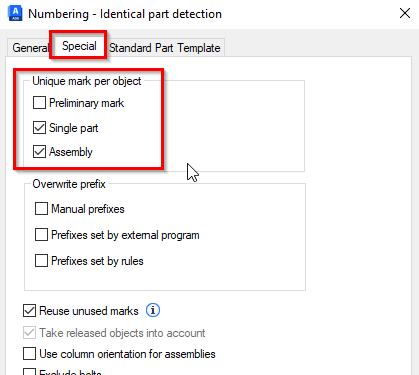 Different position marks for each part or assembly in Advance Steel