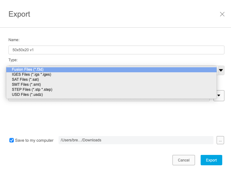 Exporting a design as STL, OBJ, FBX fails in Fusion