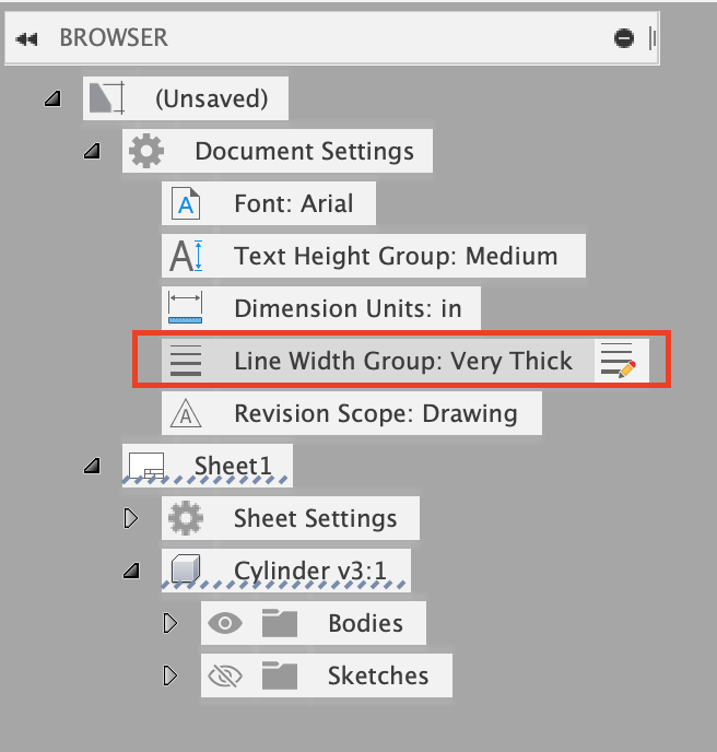 How to set different line thicknesses in drawing views in Autodesk Fusion