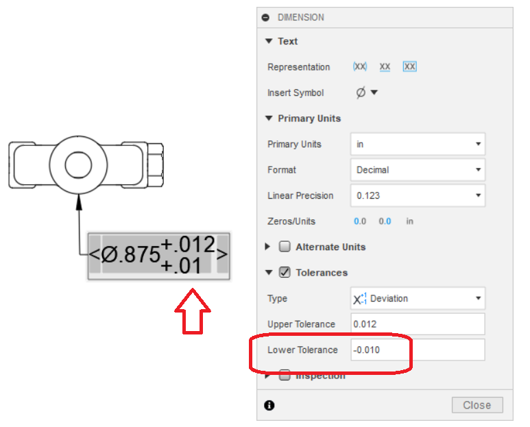 Adding tolerances to dimension in the Fusion drawing environment