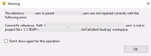 "The reference ... was not repaired correctly ... is not in project's workspace" appears after ...