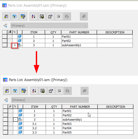How to numerate components of a subassembly in Inventor drawing