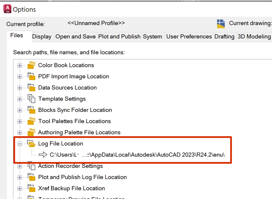 Does AutoCAD store error logs on the C drive?